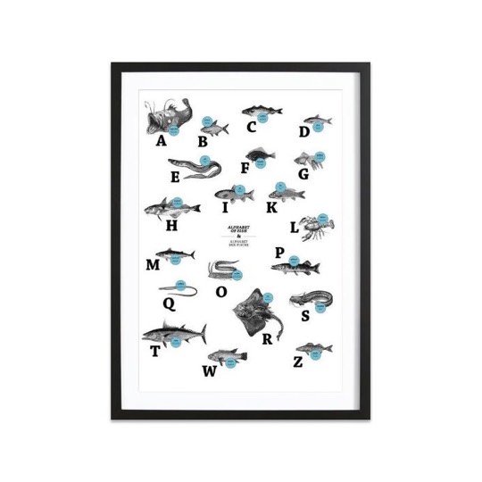 "Alphabet der Fische" Poster im Holzrahmen | fancy gifts
